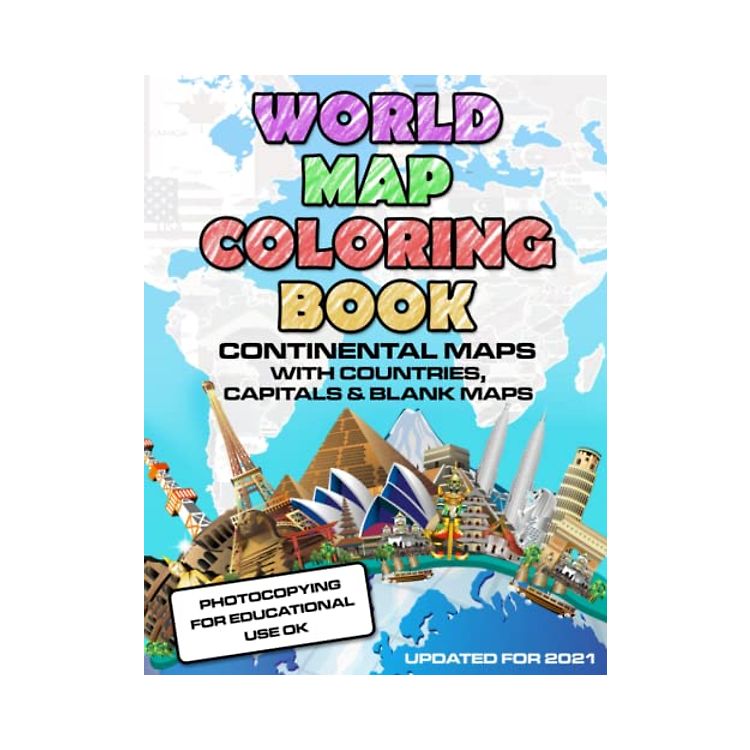World Map Coloring Book: Maps of the World Continents featuring Country ...