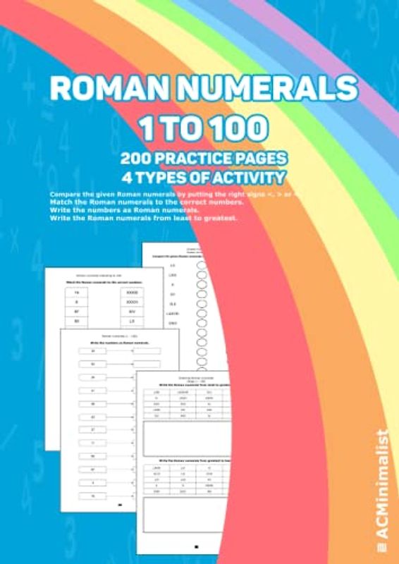 Roman Numerals 1 To 100 Workbook 200 Practice Pages 4 Types Of Activity ...