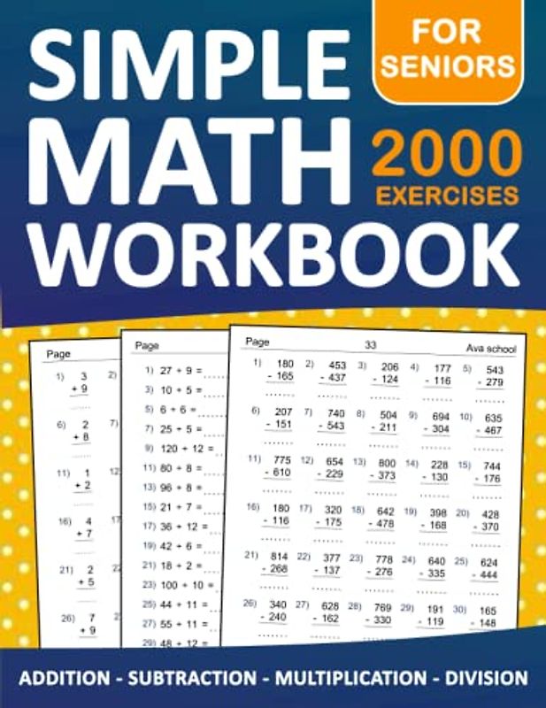 Simple Math Workbook For Seniors Addition,Subtraction,Multiplication ...